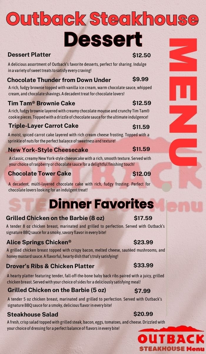 Outback Steakhouse Dessert Menu Prices List USA 2025