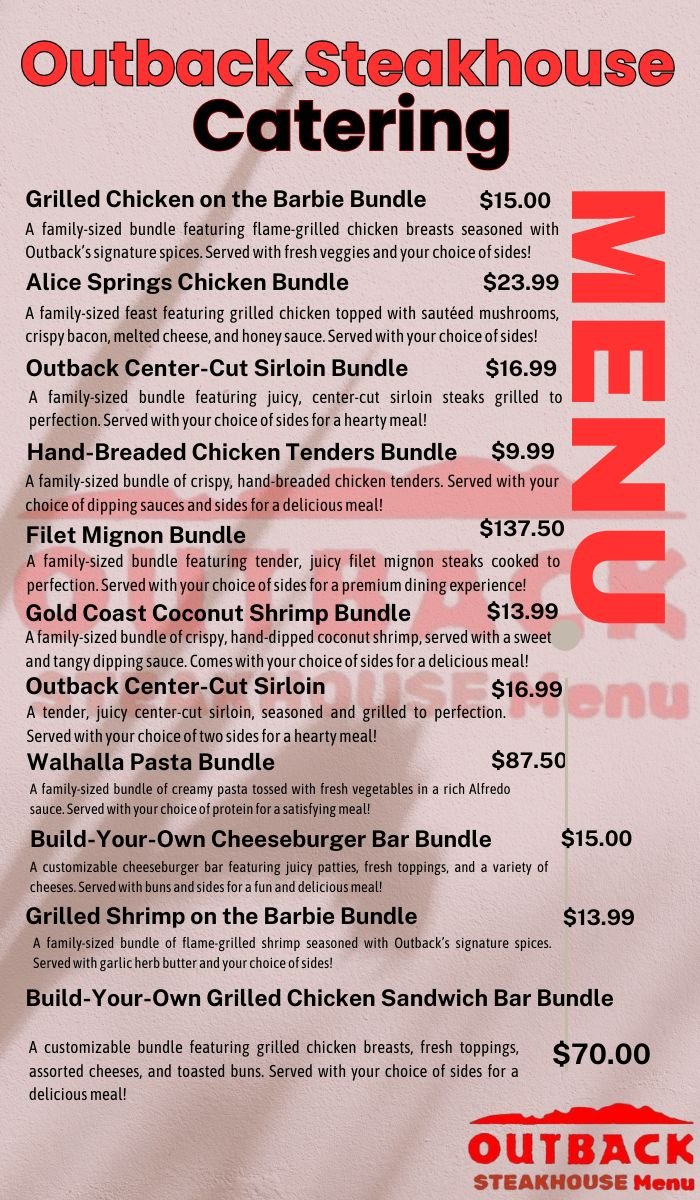 Outback Steakhouse Catering Menu Price Update List USA 2025