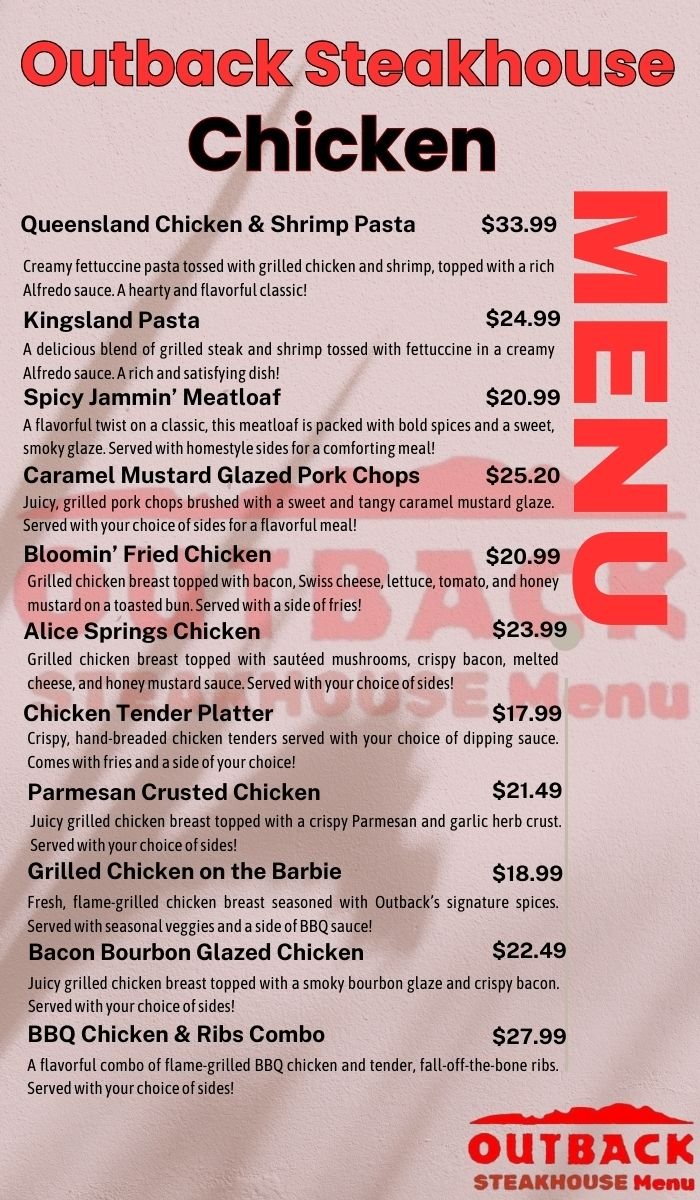 Outback Steakhouse Chicken Menu Prices List USA 2025