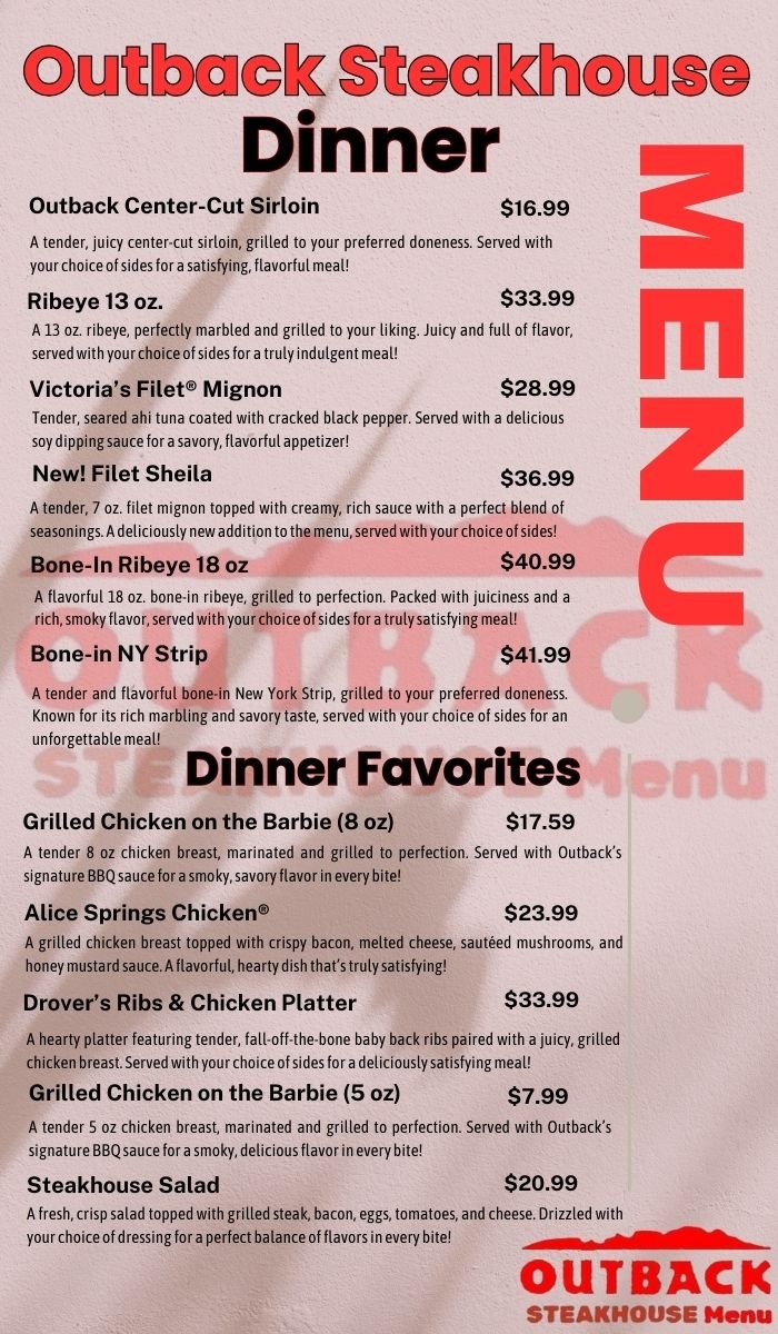 Outback Steakhouse Dinner Menu Prices Updated List USA 2025