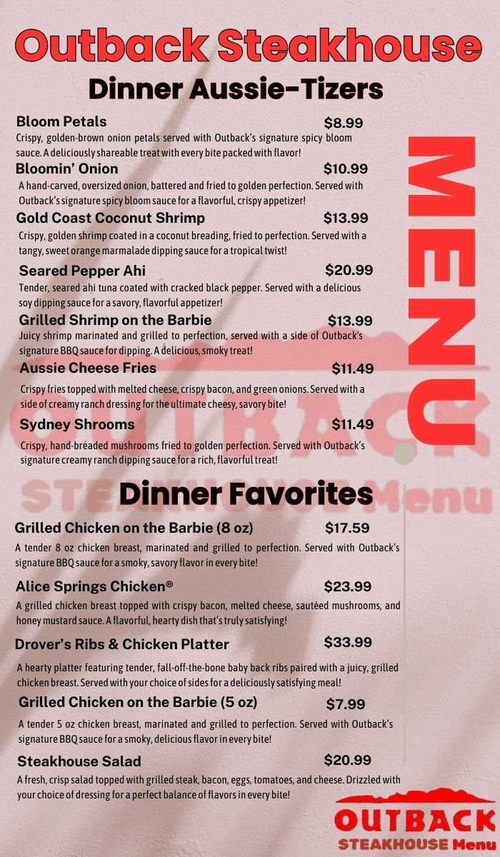 Outback Steakhouse Dinner Menu Prices Updated List USA 2025